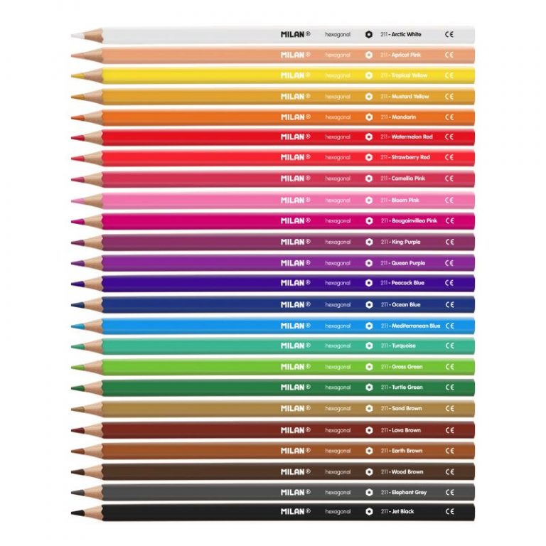 Milan Colour Pencils, hexagonal, box of 24 different Colours